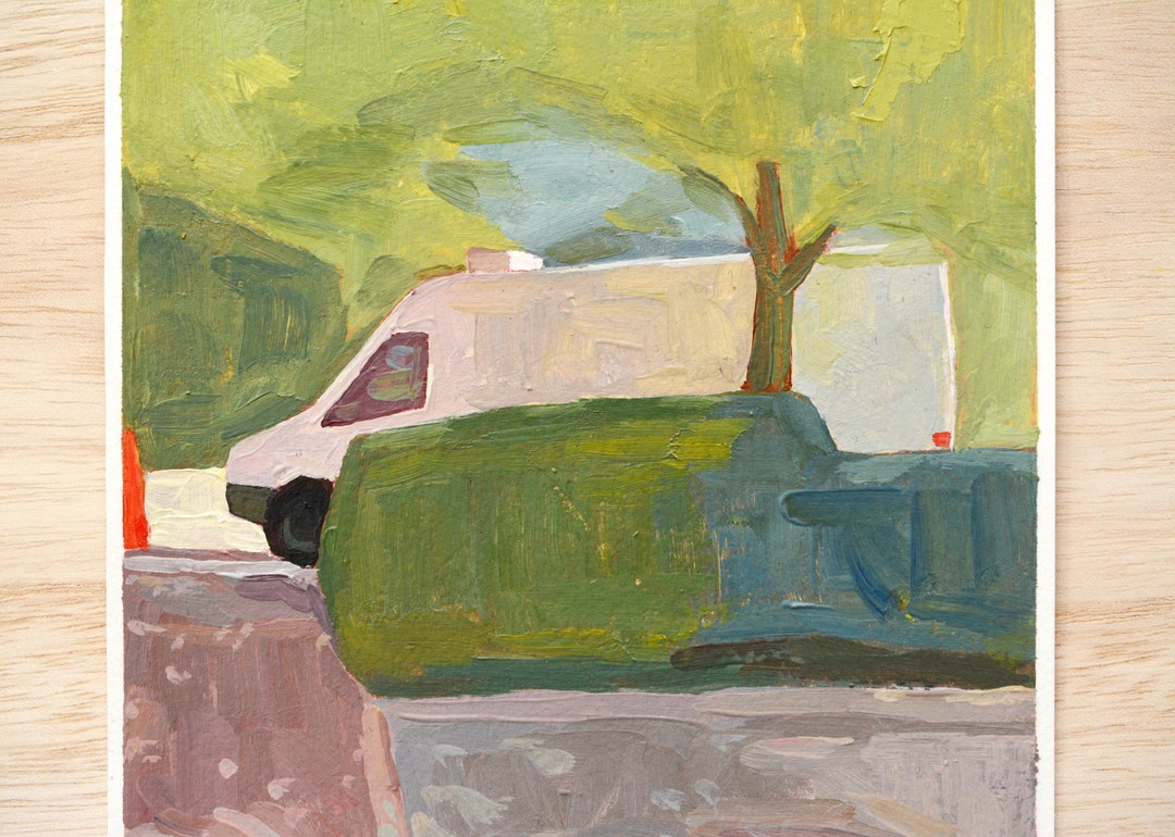 Car Under the Tree, Oil Painting Original, Car Painting, Wall Decor ...