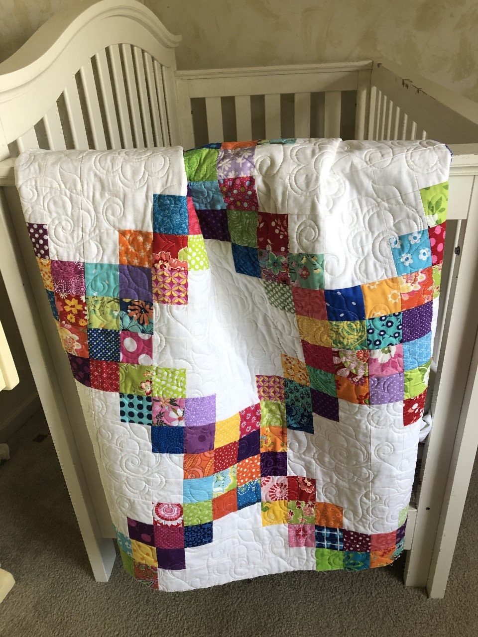Rainbow Quilt/Colorful Baby Quilt/Crib Quilt/Small | Etsy