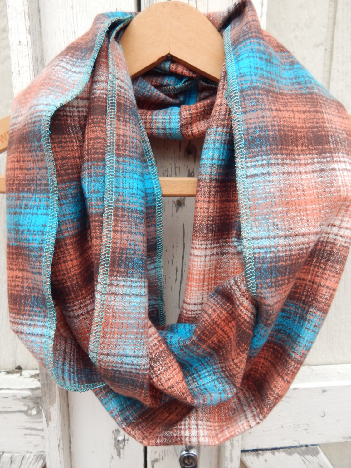 Ready to Ship Turquoise and Brown Plaid Scarf Turquoise Scarf - Etsy