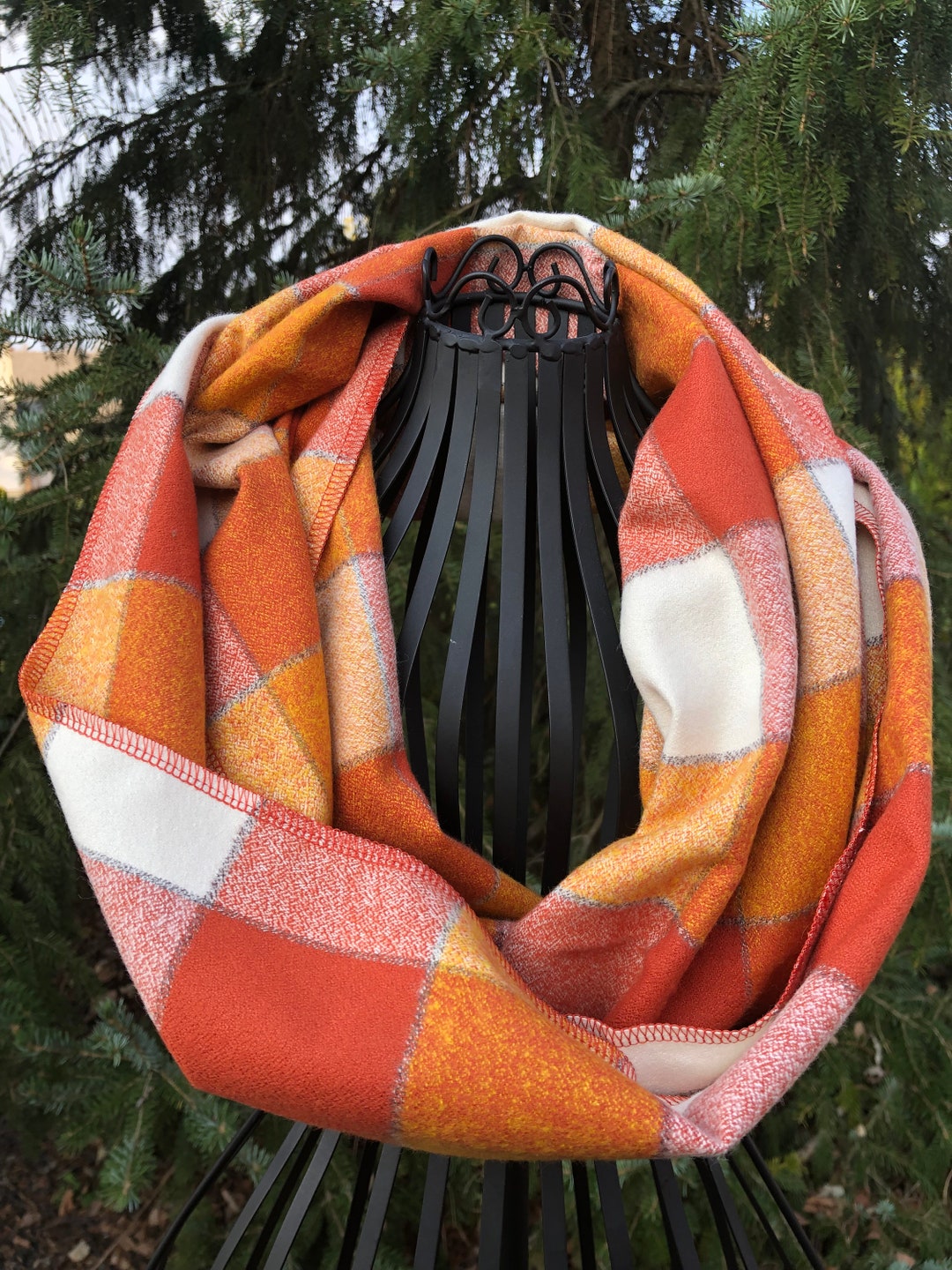Orange and Silver Plaid Flannel Infinity Scarf Orange and Gold Infinity ...