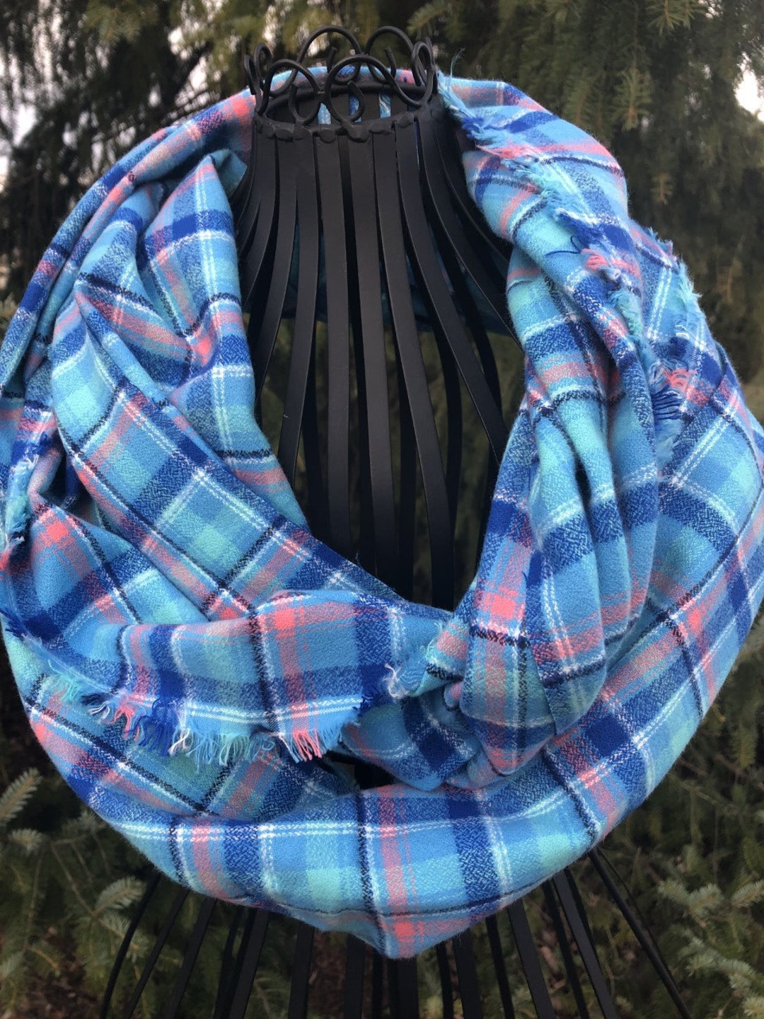 Ready to Ship Aqua Blue Scarf Aqua Blue and Pink Scarf Ladies Plaid ...