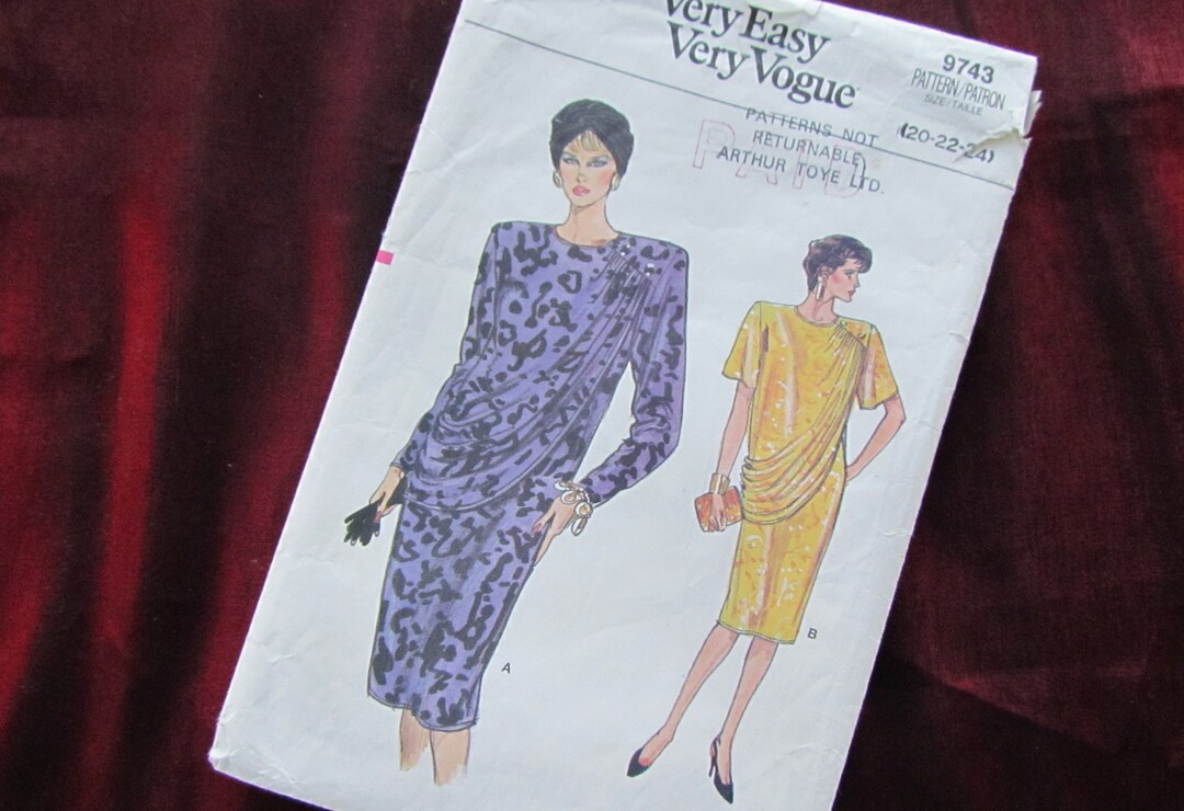 1986 Size 42 Inch Bust, Drape Front Power Dress - Sewing Pattern, Vogue ...