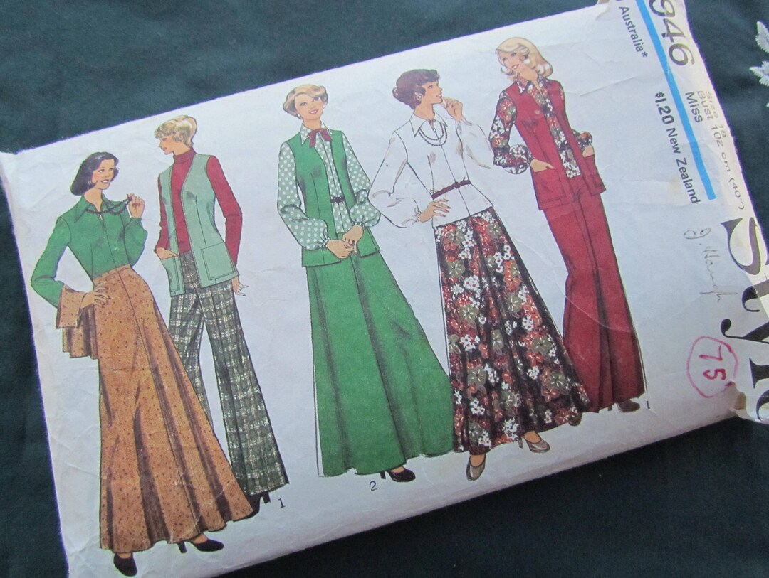 Vintage Size 40 Inch Bust, Skirt, Blouse, Pants and Vest - 1975 Sewing ...