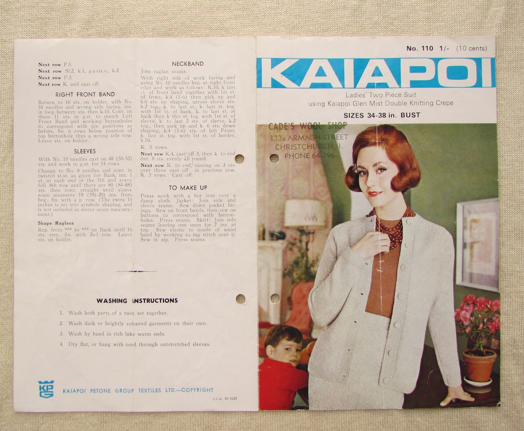 Vintage 34-38 Inch Bust, Woman's Two Piece Suit - Kaiapoi Knitting ...