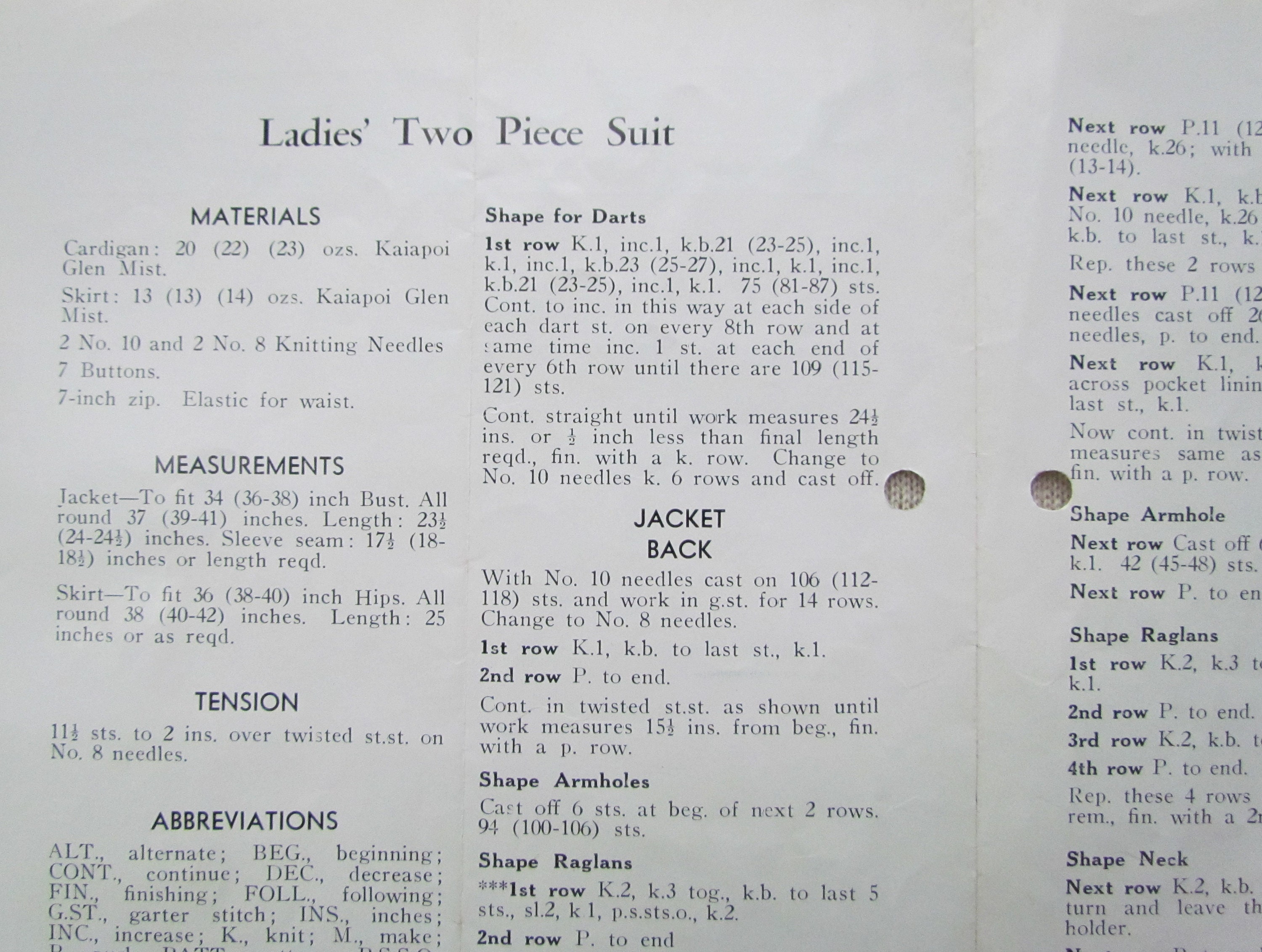 Vintage 34-38 Inch Bust, Woman's Two Piece Suit - Kaiapoi Knitting ...