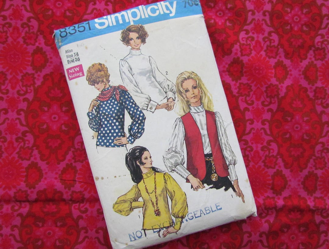 1969 Size 36 Inch Bust, Back Fastening Blouse With Roll Collar: Sewing ...