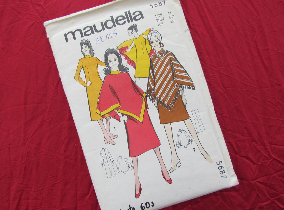 Vintage Size 40 Inch Bust, A Line Dress and Fringed Poncho - Factory ...