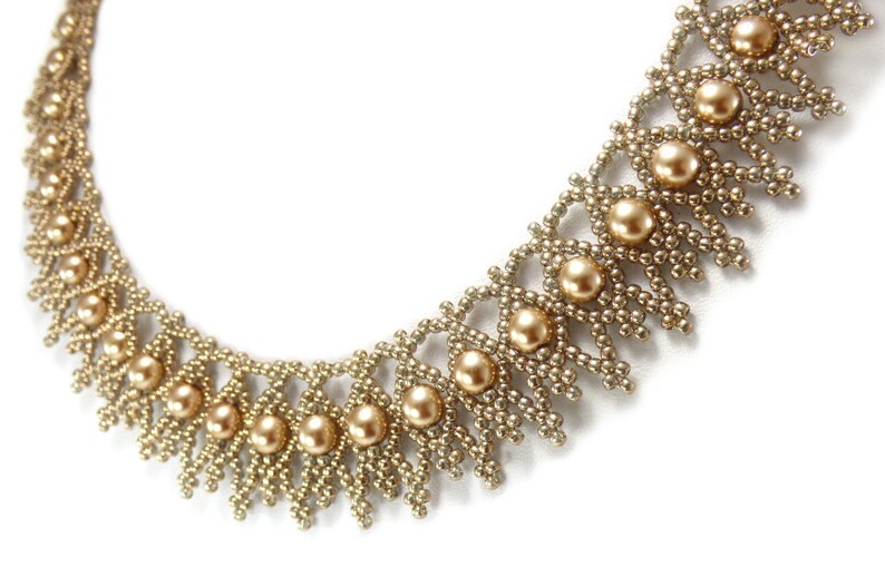 Beaded Netting Necklace Pattern Netted Stitch Pearl Necklace - Etsy