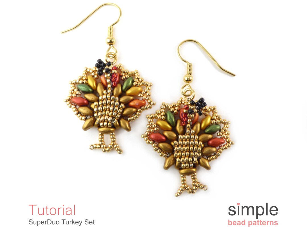Beaded Turkey Earrings Pattern Tutorial, Superduo Earrings and Necklace ...