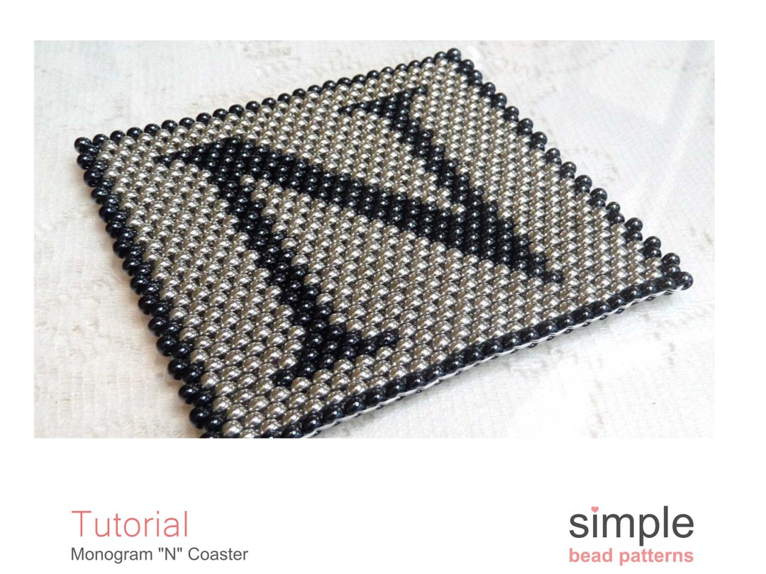 Beaded Monogram Coaster, Letter N Beaded Coaster Pattern, Seed Bead ...