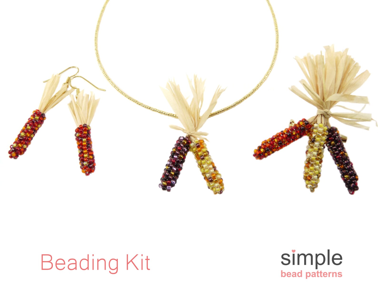 Beaded Indian Corn Earrings Necklace and Brooch Kit Glass - Etsy