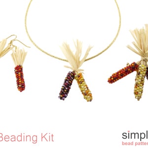 Beaded Indian Corn Earrings, Necklace, and Brooch Kit, Glass Beaded ...