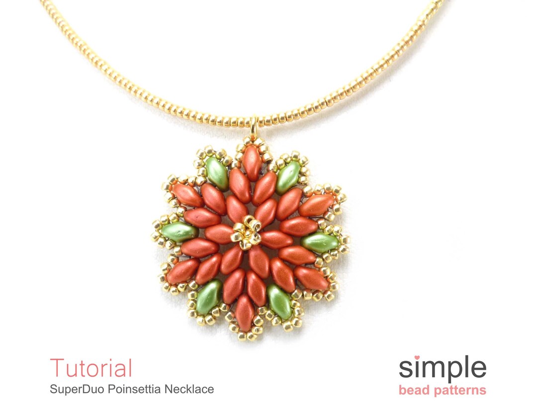 Beaded Poinsettia Holiday Necklace Pattern, Christmas Necklace Beading ...