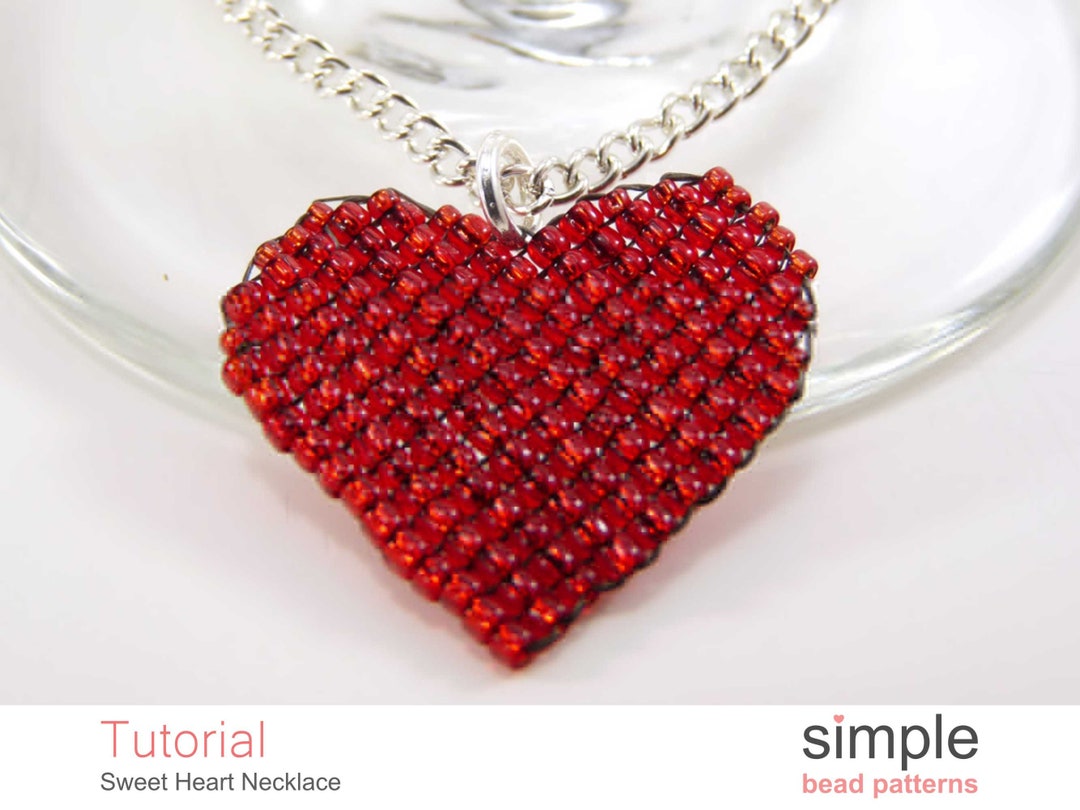 Beaded Heart Beading Pattern, Heart Pendant Necklace Tutorial, Simple ...