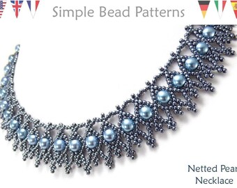 Beaded Netting Necklace Pattern Netted Stitch Pearl Necklace | Etsy
