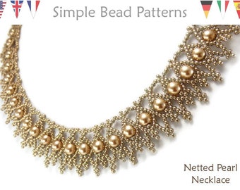 Beaded Netting Necklace Pattern Netted Stitch Pearl Necklace | Etsy