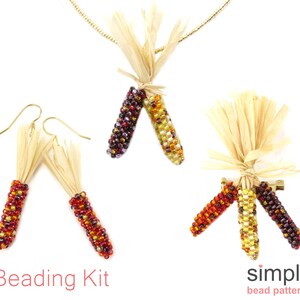 Beaded Indian Corn Earrings, Necklace, and Brooch Kit, Glass Beaded ...
