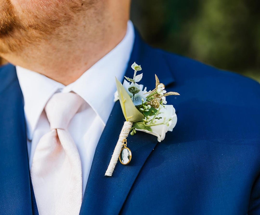 Memorial Photo Boutonniere Pin: Personalized Photo Charm, Silver, Gold ...