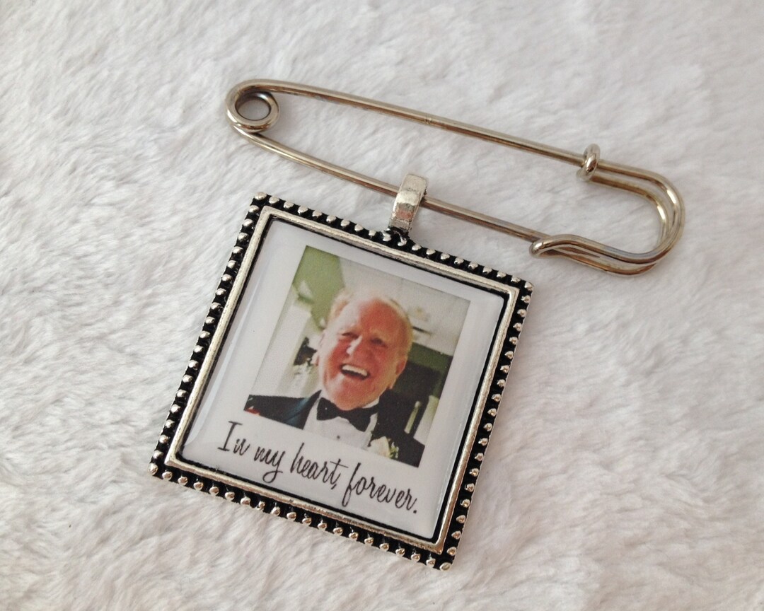 Wedding Bouquet Photo Charm, Memorial Pin, Groom Boutonniere Memory Pin ...