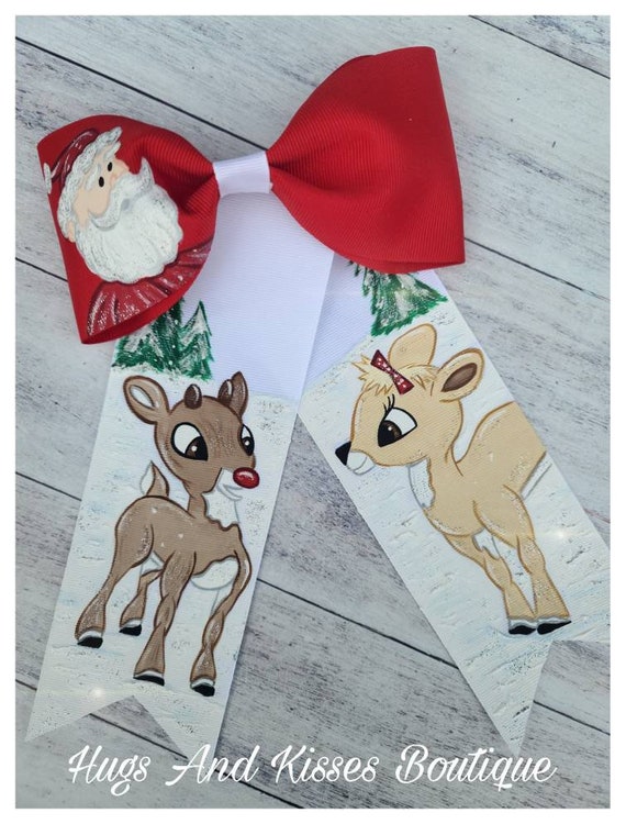 Rudolph Christmas Handpainted Hairbow by Hugs and Kisses - Etsy