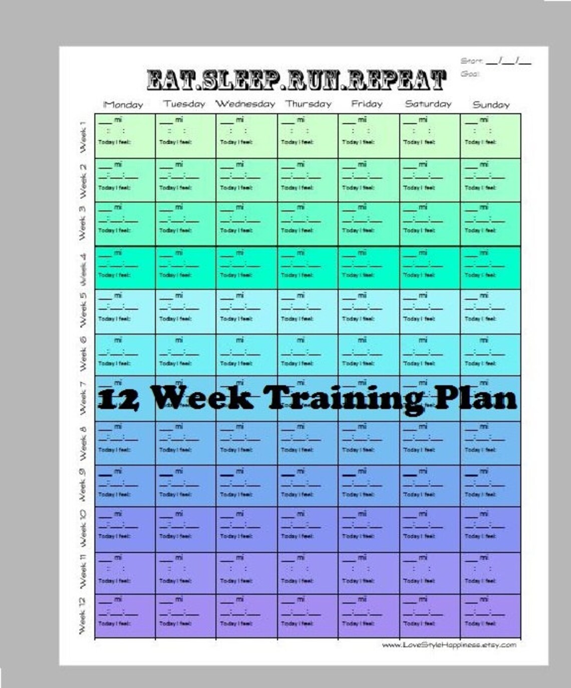 Printable Running Log, Running Calendar, Fillable Running Log, Training ...