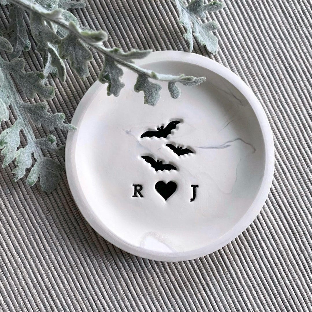Personalized Goth Ring Dish, Gothic Wedding Jewelry Dish, Black Bat ...