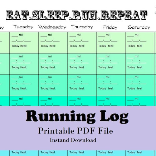 Printable Running Tracker Printable Run Log Fitness - Etsy