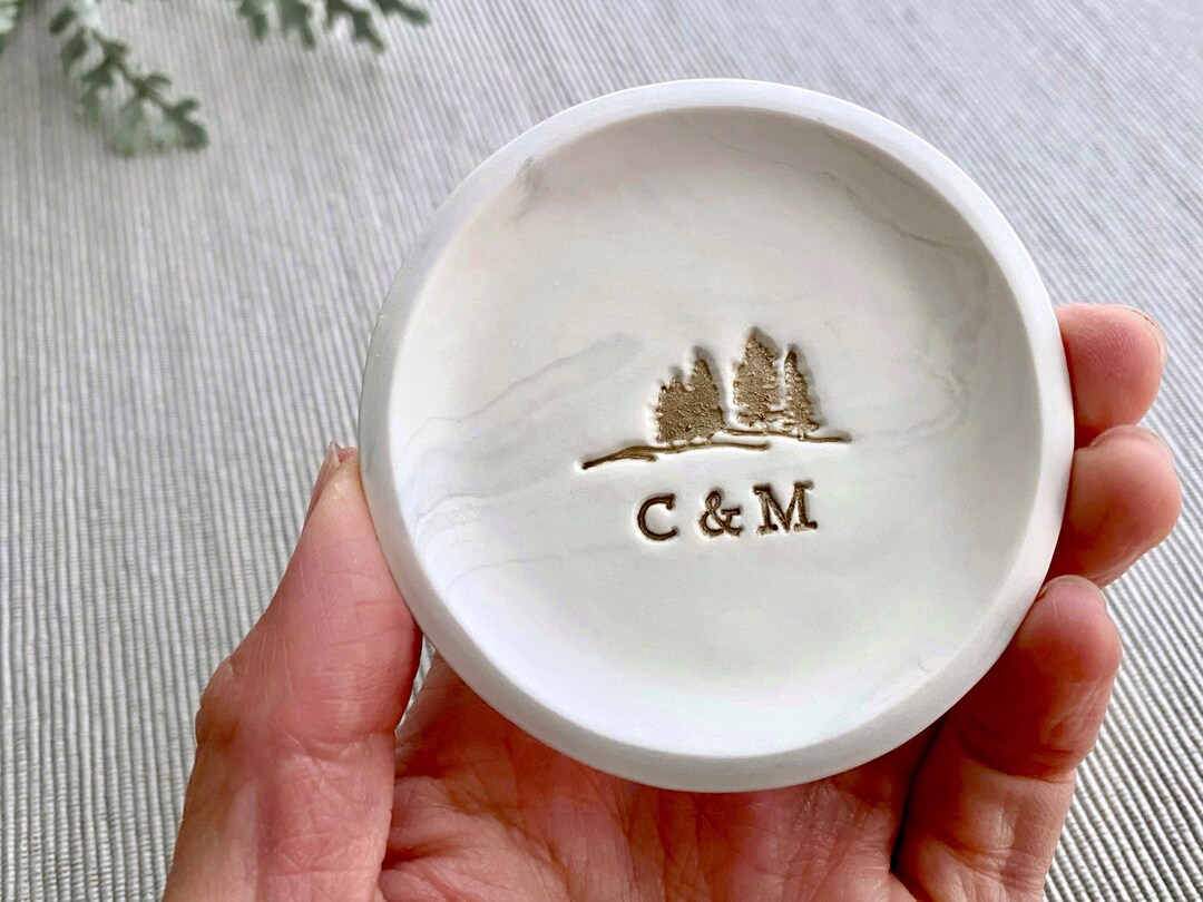 Personalized Ring Dish With Trees, Mountain Wedding Ring Holder, Ring ...