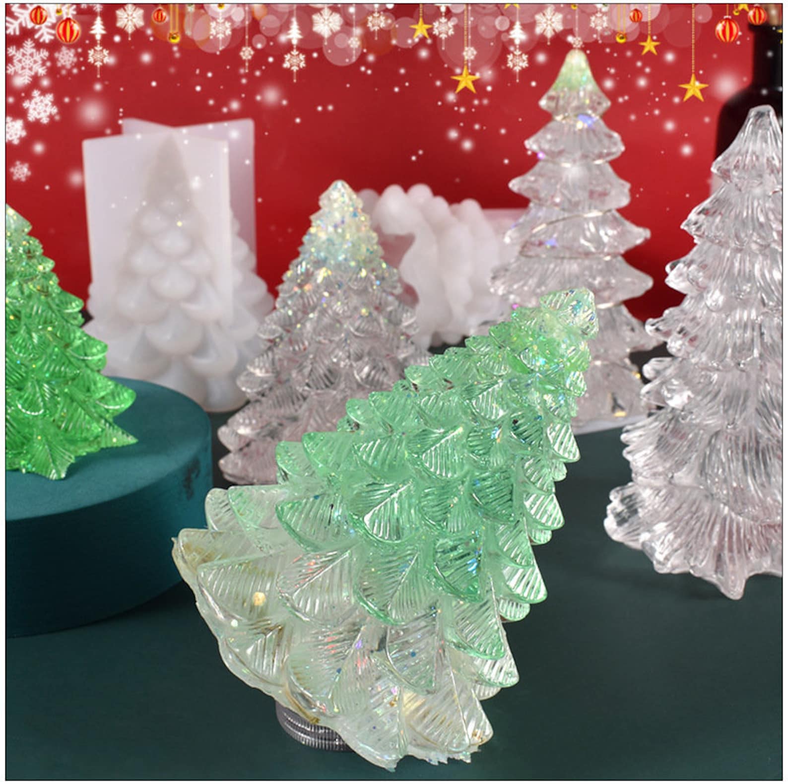 2pcs 3D Christmas Tree Candle Resin Silicone Mold Different Xmas Pine ...