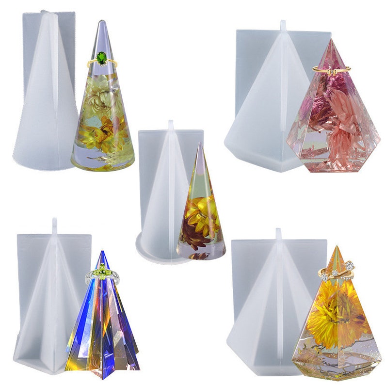 8 Pcs Ring Holder Epoxy Resin Art DIY Flower Specimen Night Light Cone ...