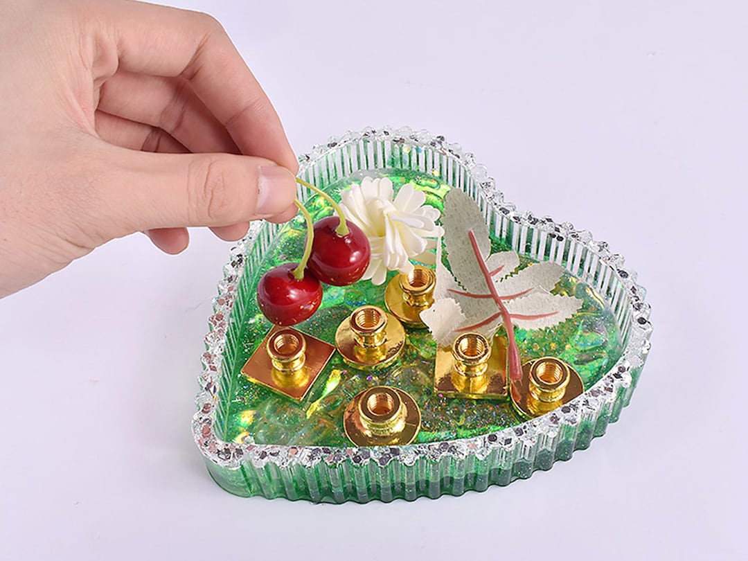 Epoxy Resin Art DIY Mold Heart-shaped Striped Dewdrop Tray Dish Love ...