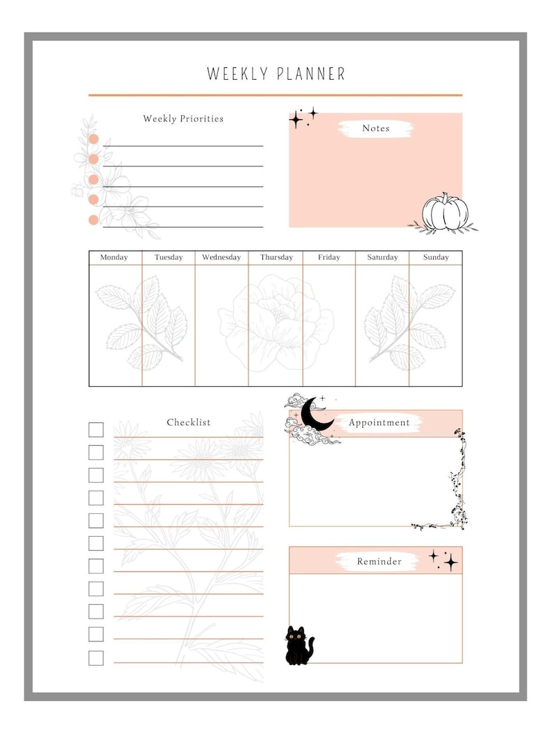 Cute Witchy Fall Digital Weekly Planner Undated, PDF Download ...