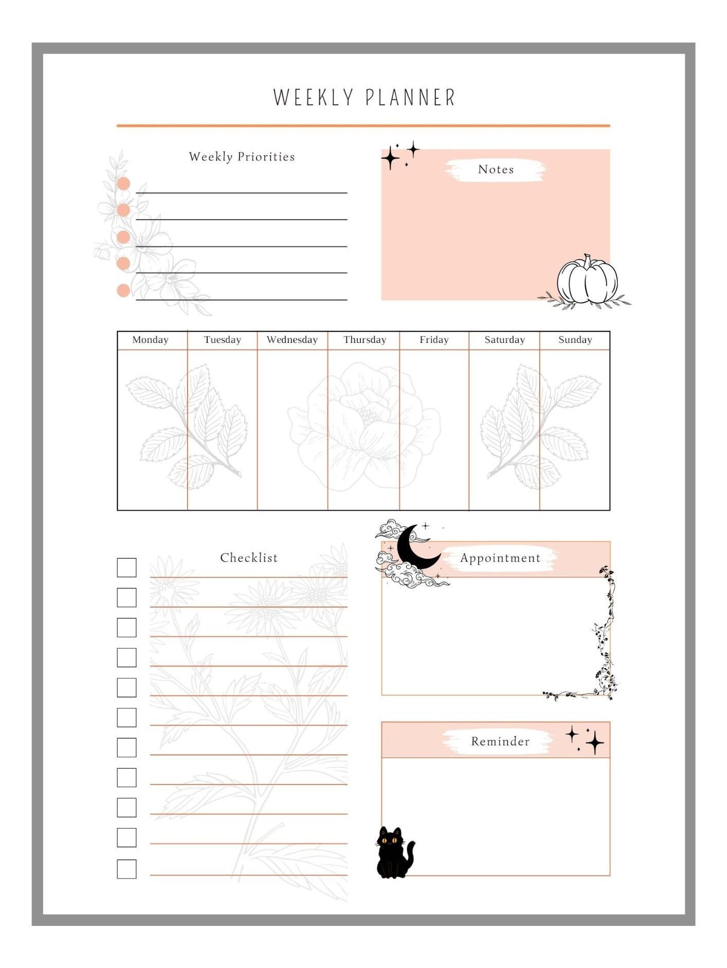 Cute Witchy Fall Digital Weekly Planner Undated, PDF Download ...
