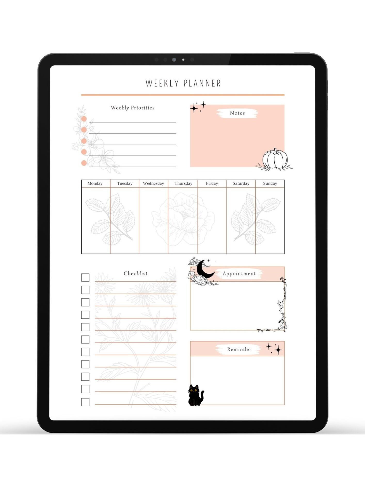 Cute Witchy Fall Digital Weekly Planner Undated, PDF Download ...