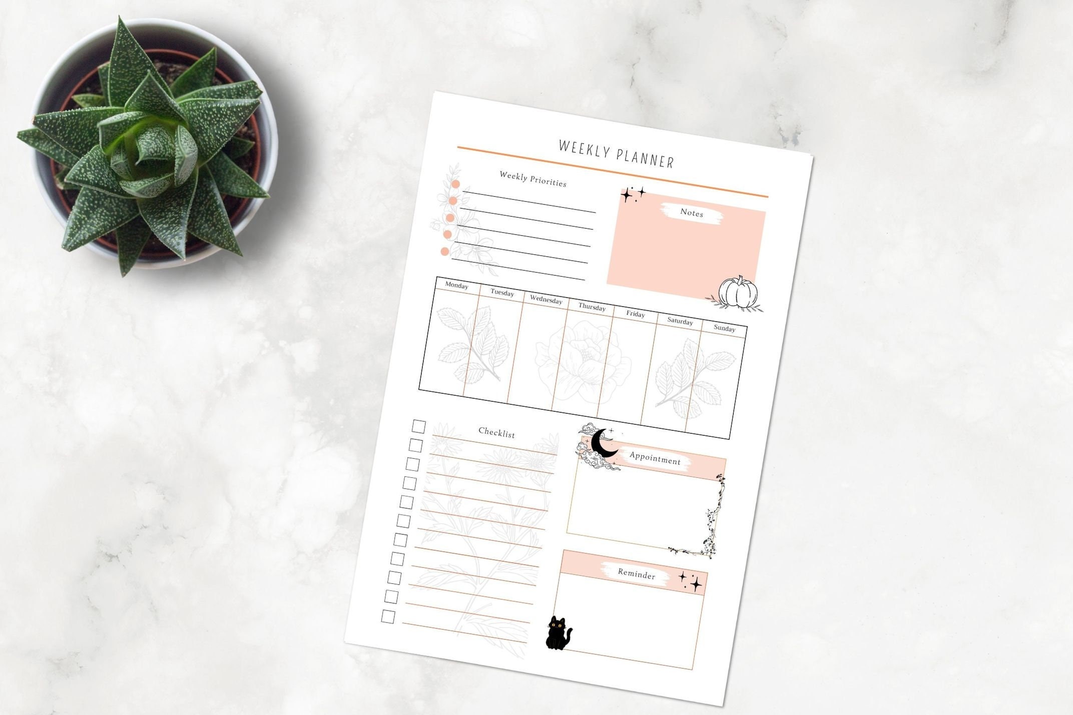 Cute Witchy Fall Digital Weekly Planner Undated, PDF Download ...
