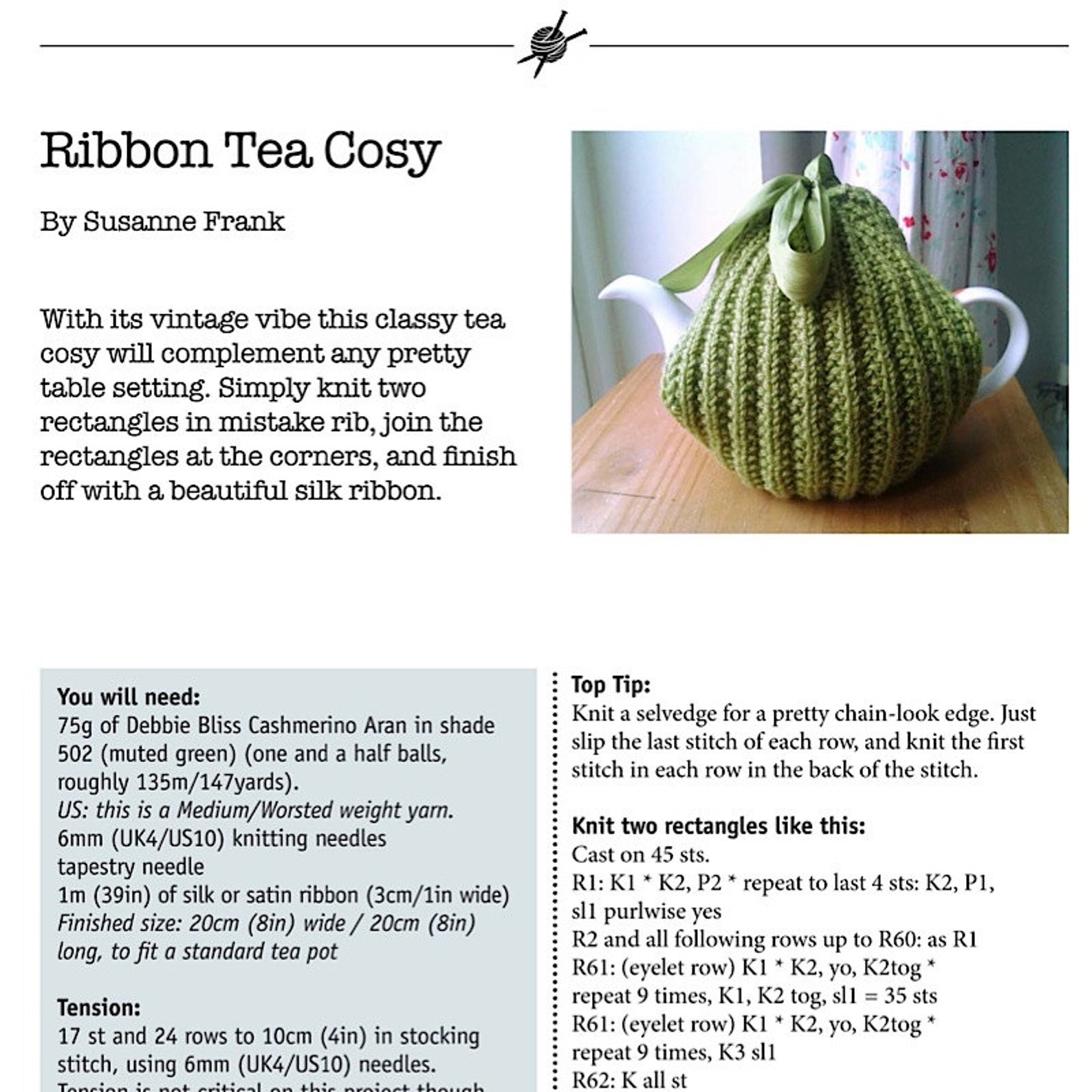 Retro Ribbon Tea Cosy Pattern PDF - Etsy