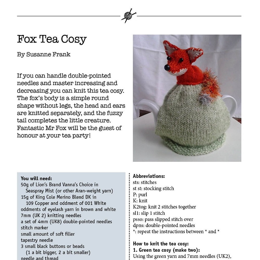 Knitted Fox Tea Cosy PDF Pattern - Etsy