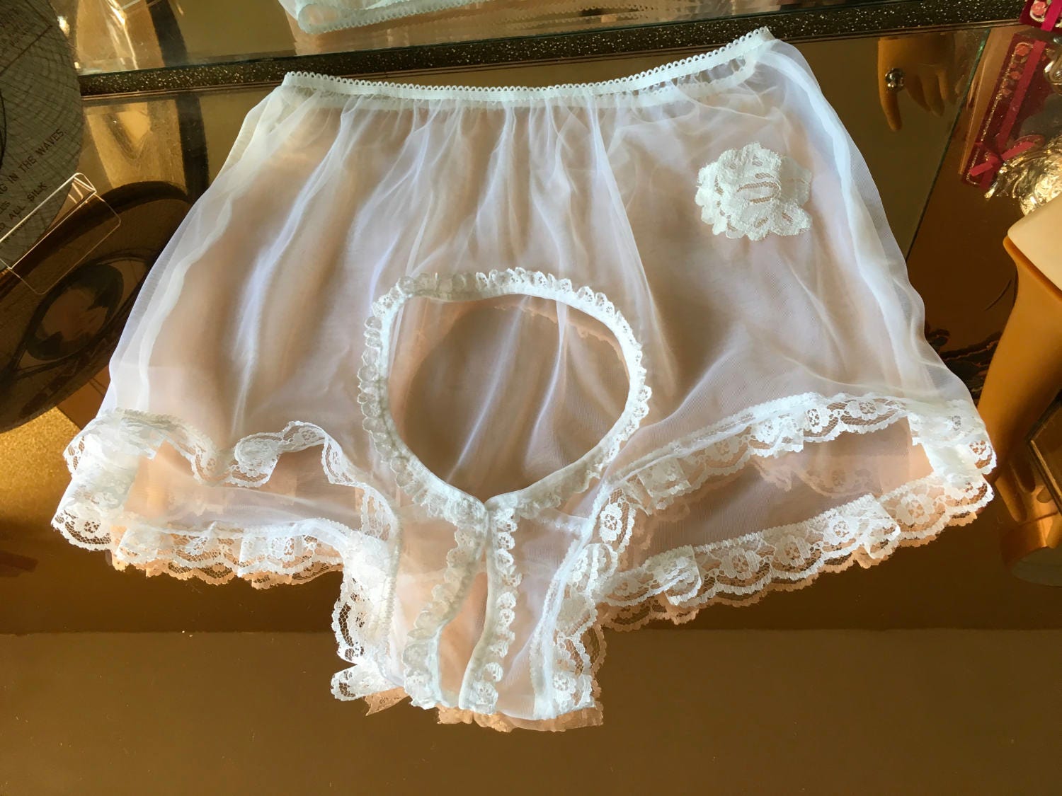 Sheer Nylon Lace Crotchless Panties Burlesque Sissy Pegging Etsy
