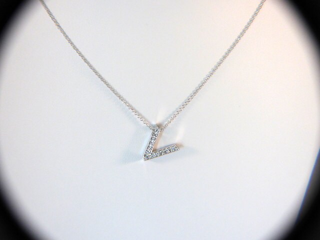 Diamond initial pendant in the letter V with 0.15 | Etsy