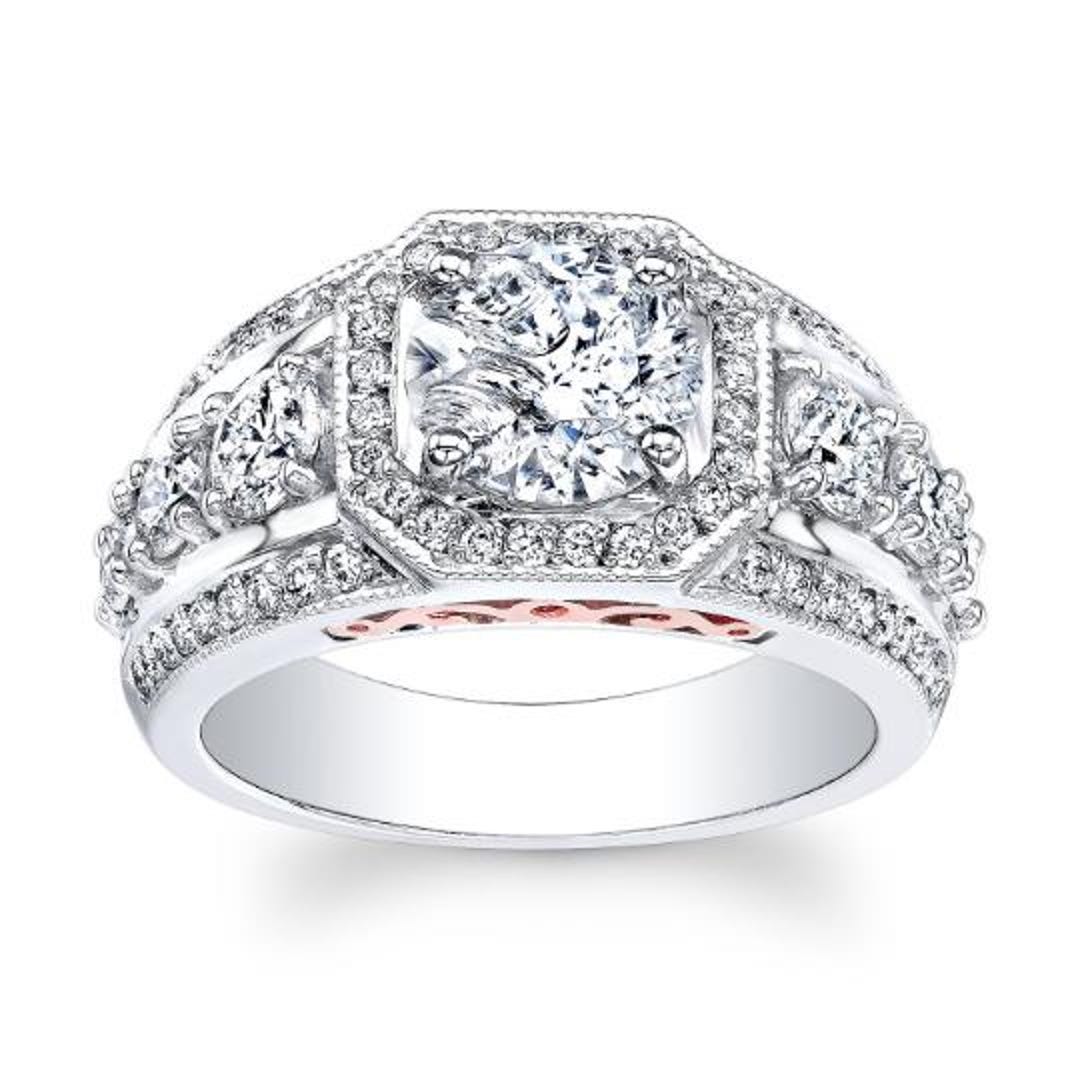 Women Wide Band Cathedral Design Engagement Ring 14k With Filigree ...