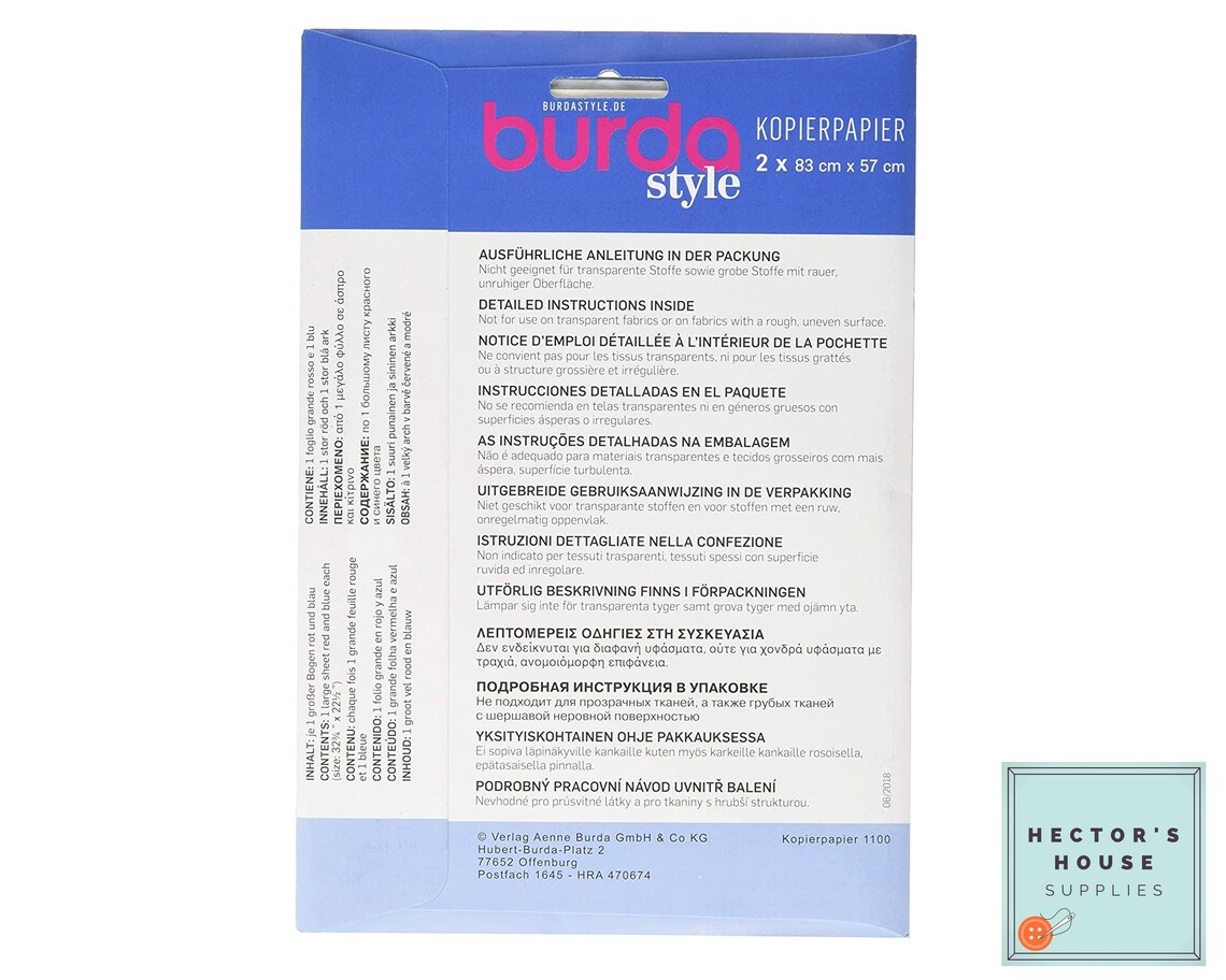 Burda Tracing Carbon Paper for Dressmakers', Carbon Copy Paper, Blue ...