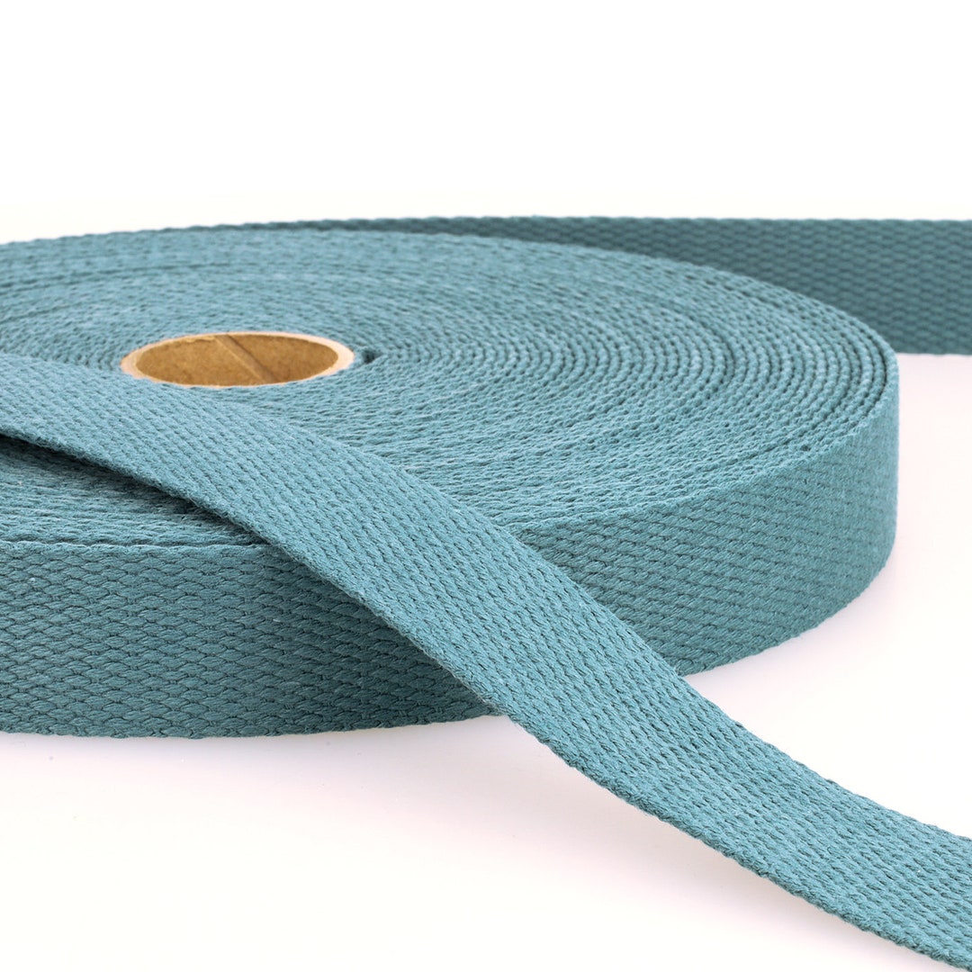 Mineral Blue Cotton Webbing by the Metre, 25mm, 30mm or 40mm Tote Strap ...