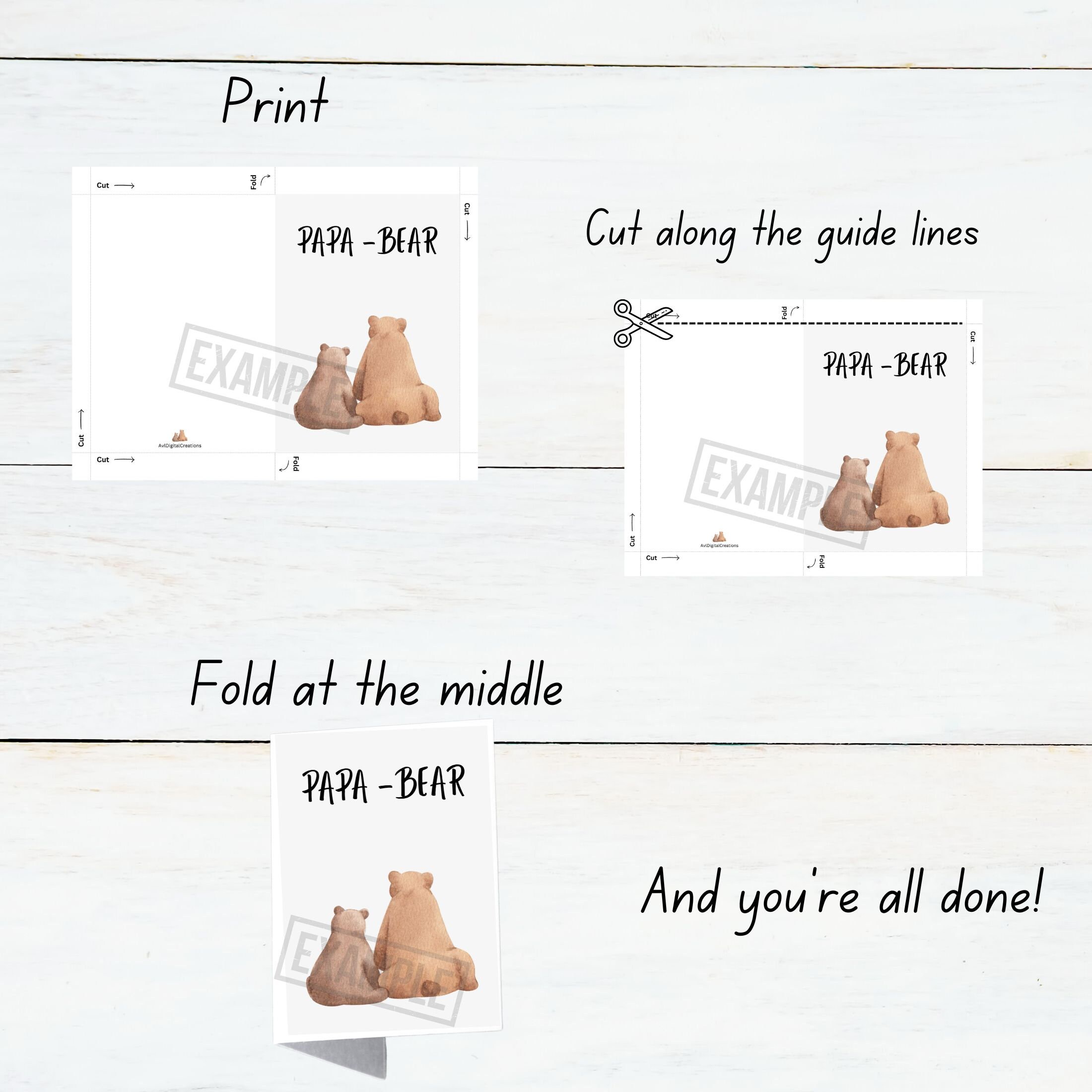 Father's Day Papa Bear With Little Bear Cub Printable Card Greeting Dad ...