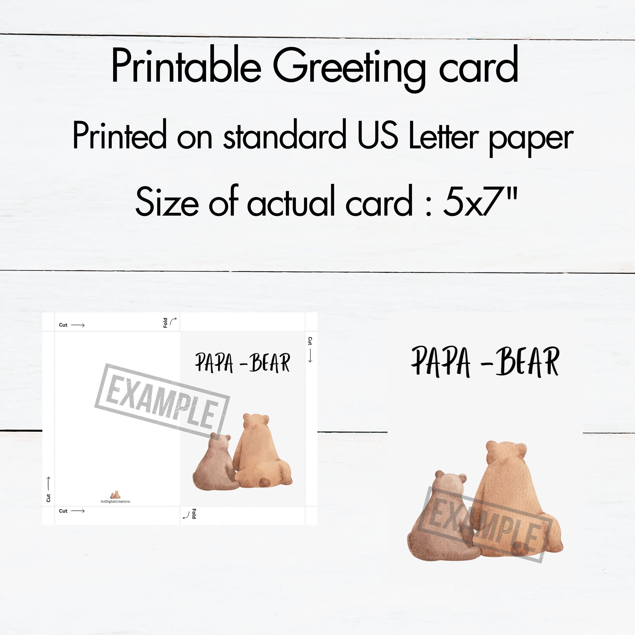 Father's Day Papa Bear With Little Bear Cub Printable Card Greeting Dad ...