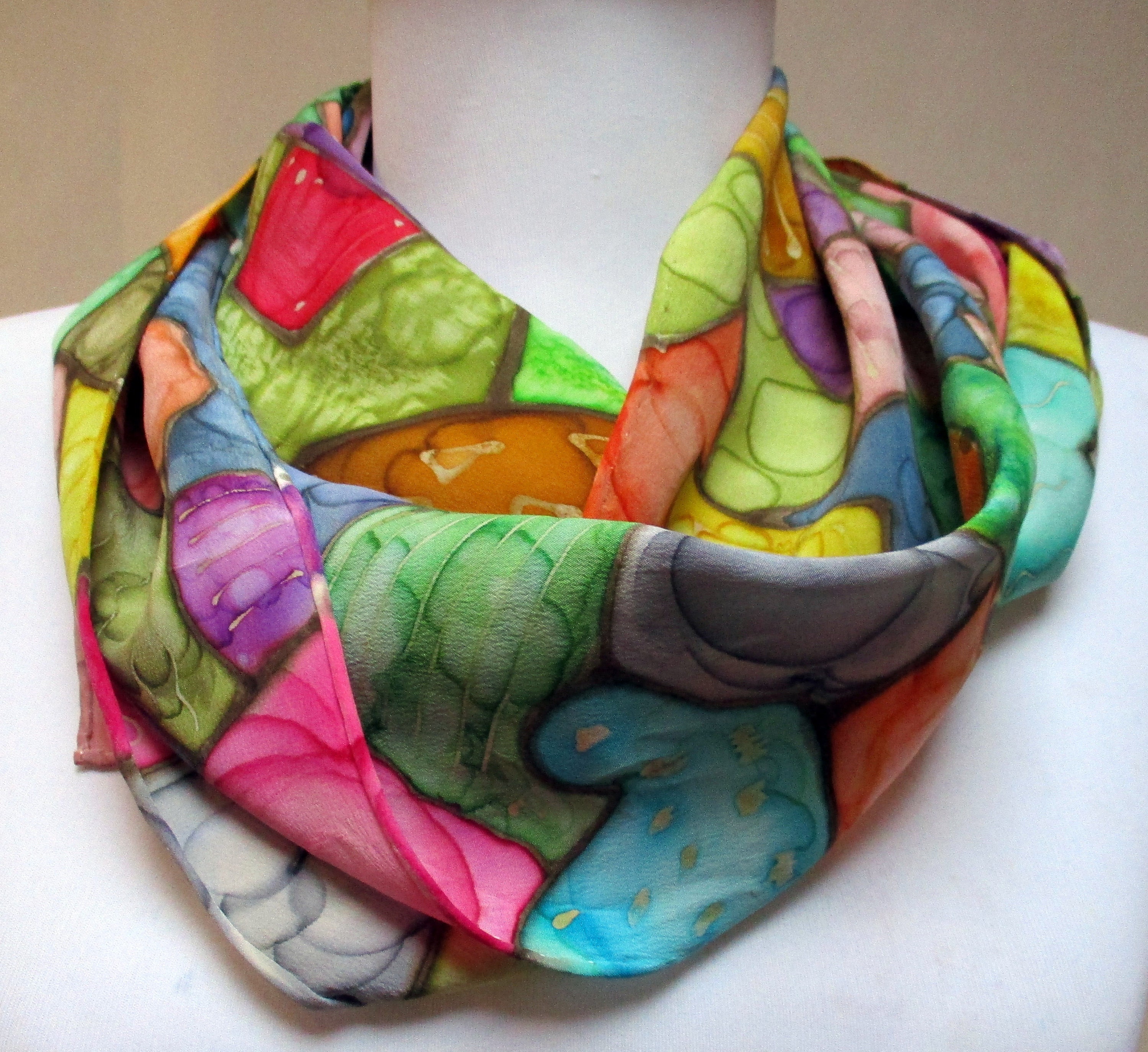Silk Scarf-hand Painted Accessory-color Blocks-unique Gift Silk Wrap ...