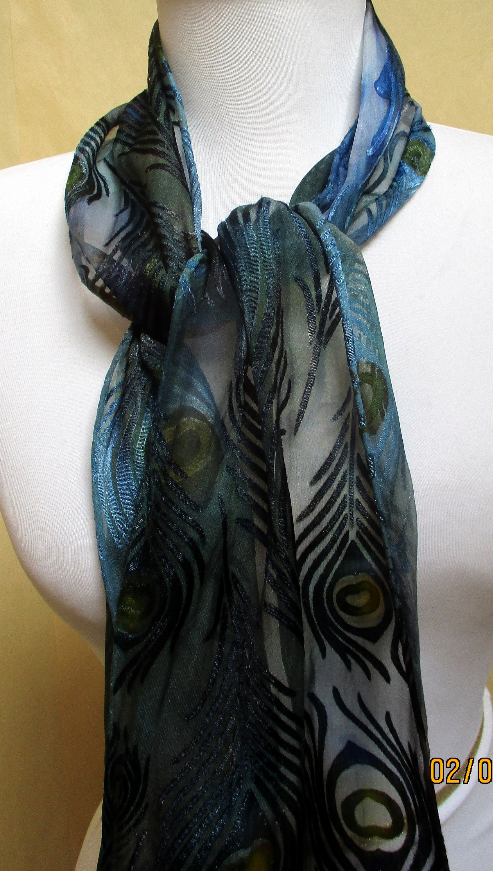 Peacock Feather Scarf- Hand Painted-unique Gift Under 50-artisan Made ...