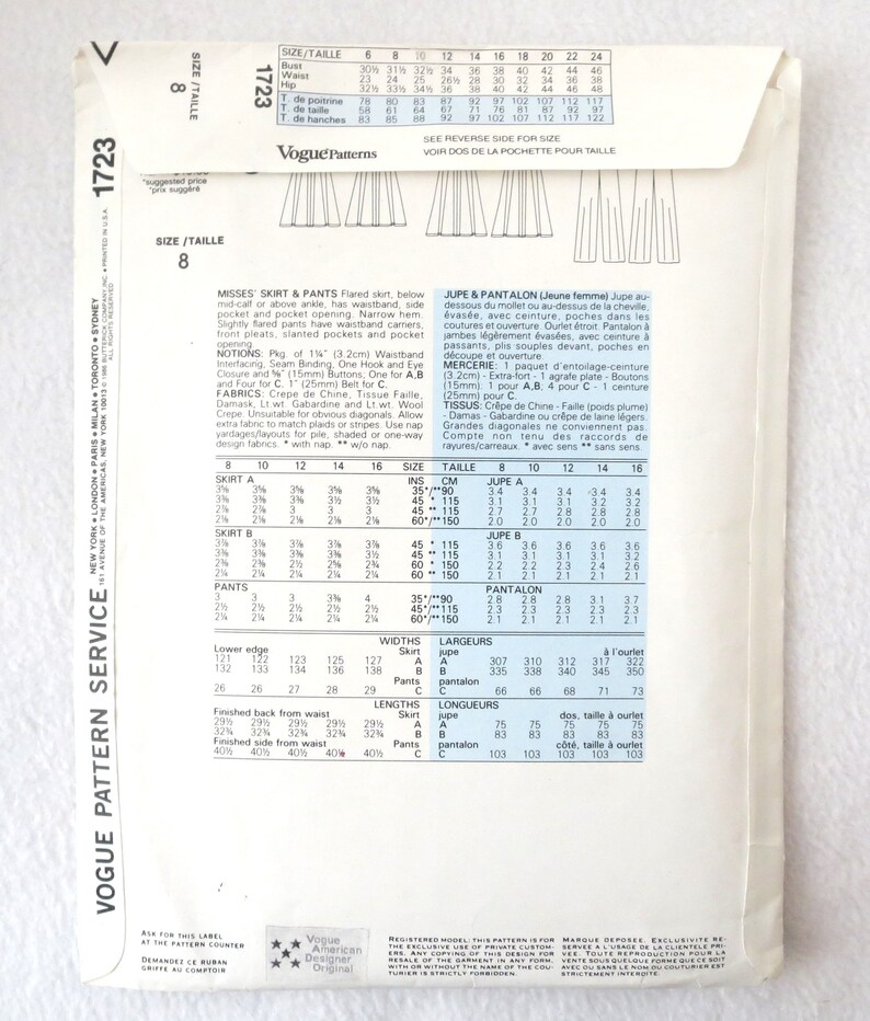 Vogue American Designer Pattern Ralph Lauren 1723 UNCUT Size 8 1986 ...