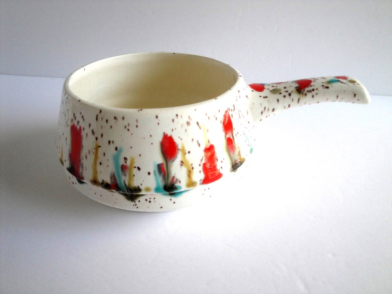 Vintage Retro Splatter Ware Pottery Chili Soup Bowl With Handle ...