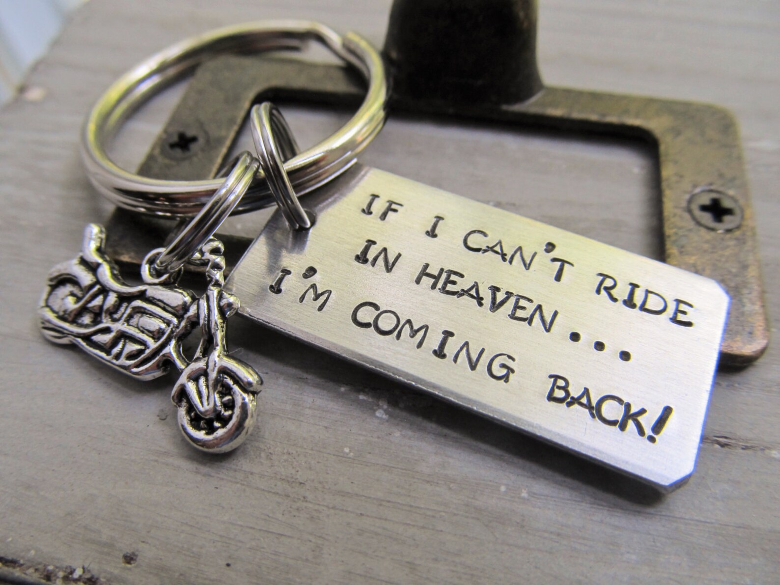 Motorcycle Key Ring Hand stamped Keychain Father's Day | Etsy