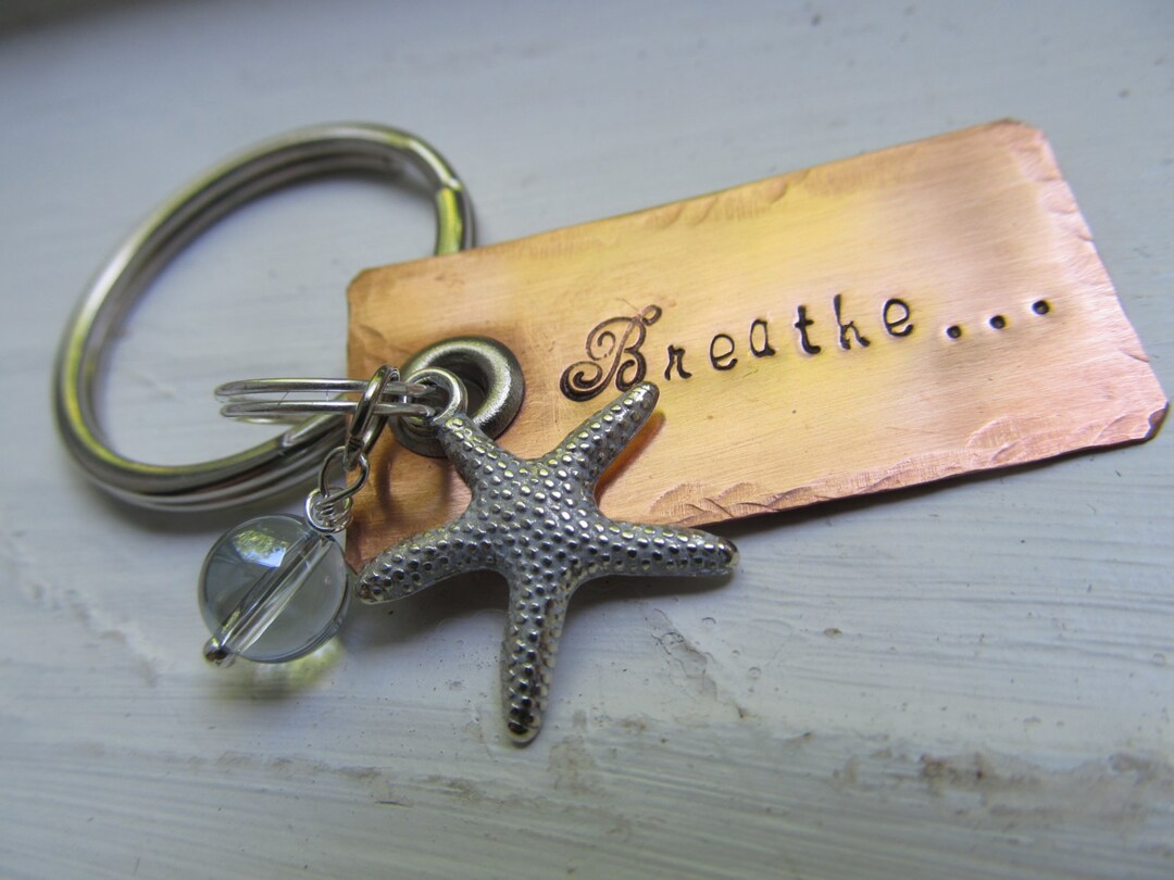 Beach Key Ring Graduation Gift Hand Stamped Keychain Starfish Keychain ...